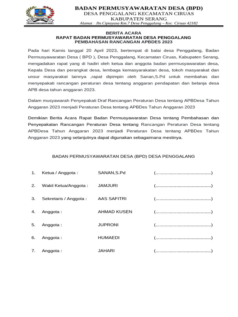 Ba Pembahasan Rancangan Apbdes 2023 | PDF