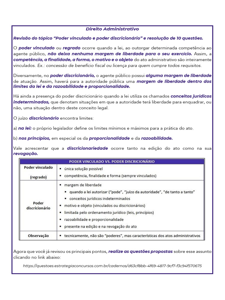 Poder Discricionário e Vinculado no Direito | PDF