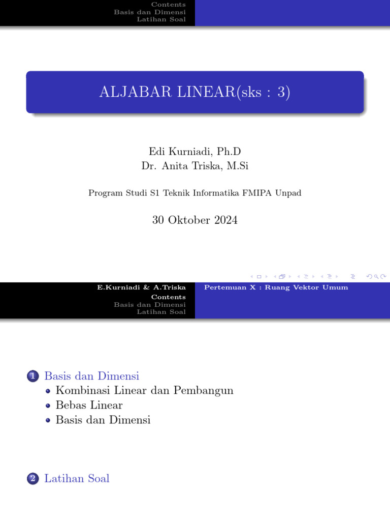 Slide Kuliah ALIN Pert 10_Setelah UTS_ruang Vektor Part 2_Habis | PDF