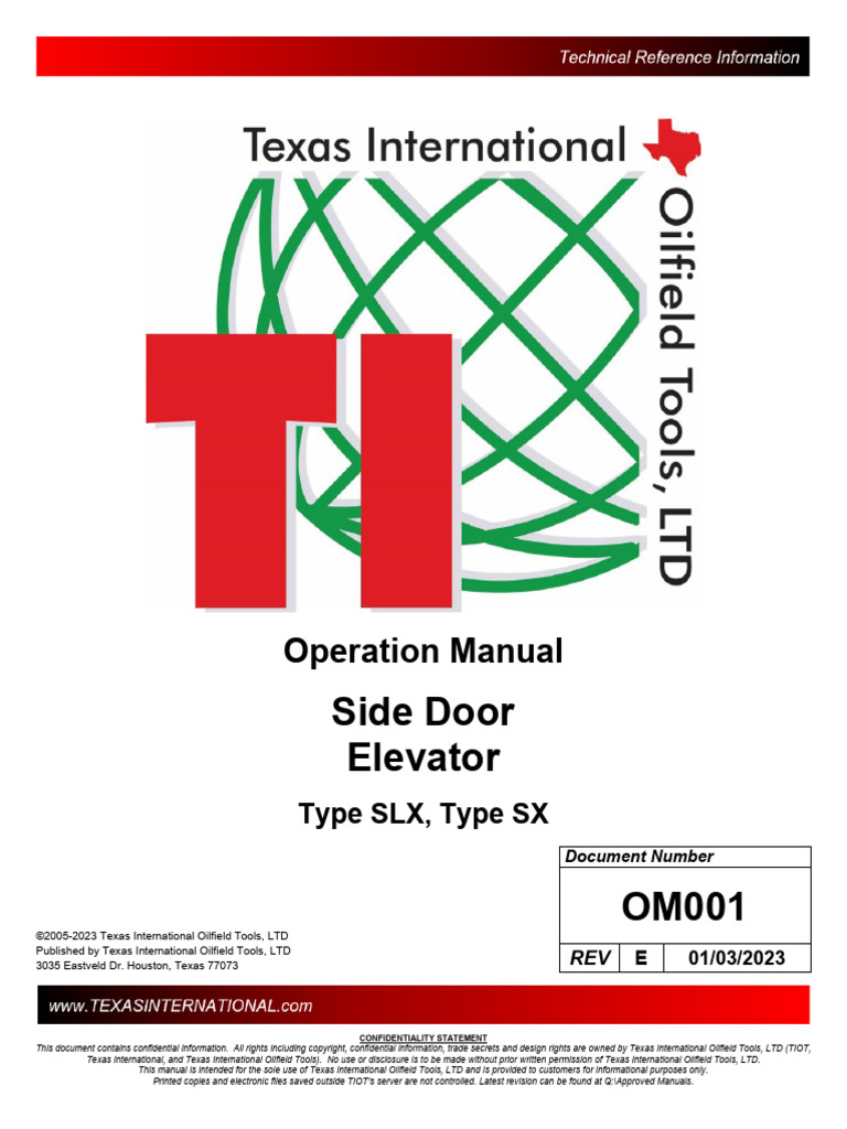 OM001 Rev E TI Operation Manual Side Door Elevator SLX SX | PDF ...