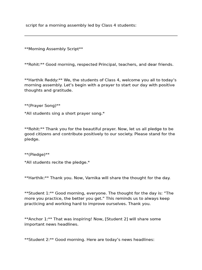 Morning Assembly Script. | PDF