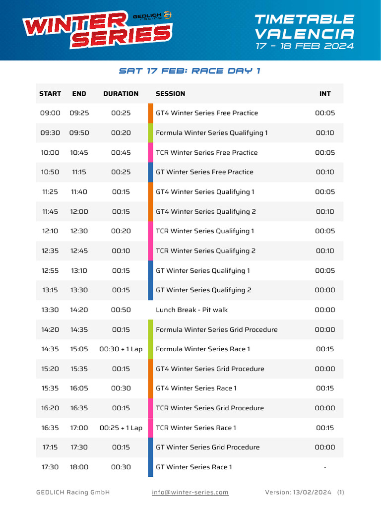 4 Valencia Timetable Winter Series | PDF | Formula Racing Series ...