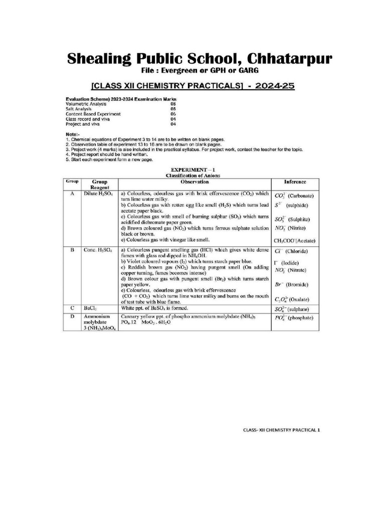 Class 12th CBSE Chemistry Practical 2024-25 | PDF