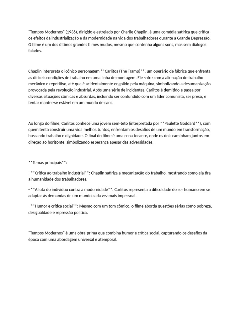 Crítica Social em Tempos Modernos | PDF