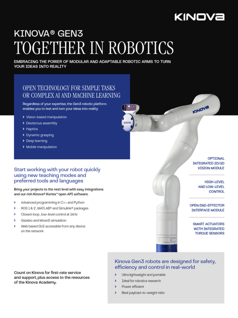 Kinova Onepager Gen3 2024 EN | PDF | Robotics | Robot
