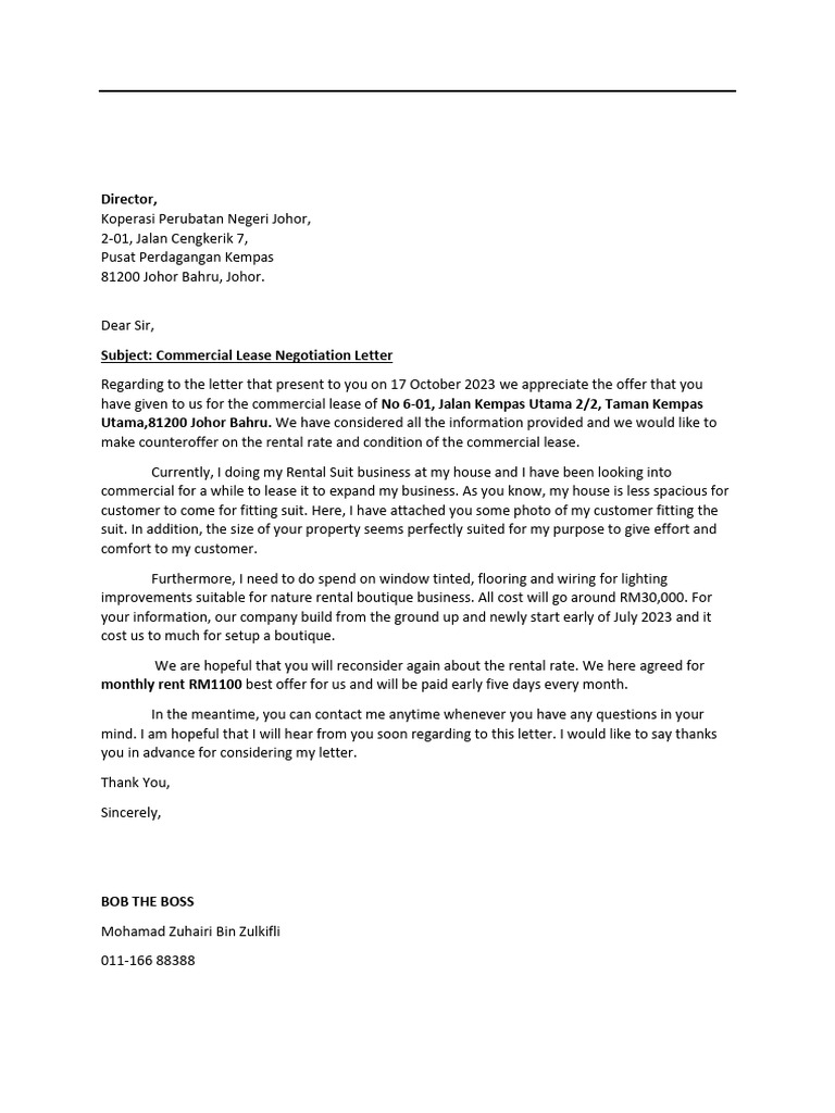 Letter of Commercial Negotiation | PDF