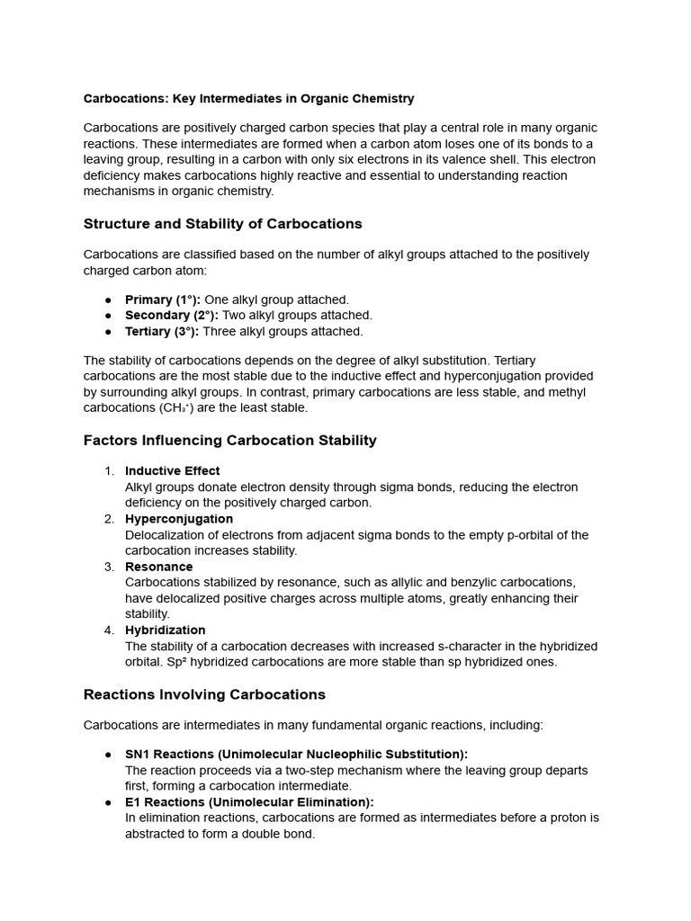 Structure and Stability of Carbocations | PDF | Chemical Reactions ...