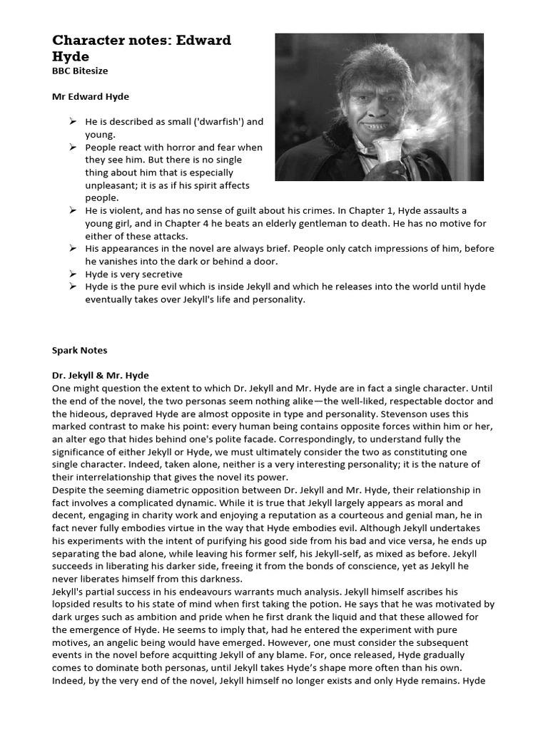 Character Notes Edward Hyde | PDF | Dr. Jekyll And Mr. Hyde (Character ...