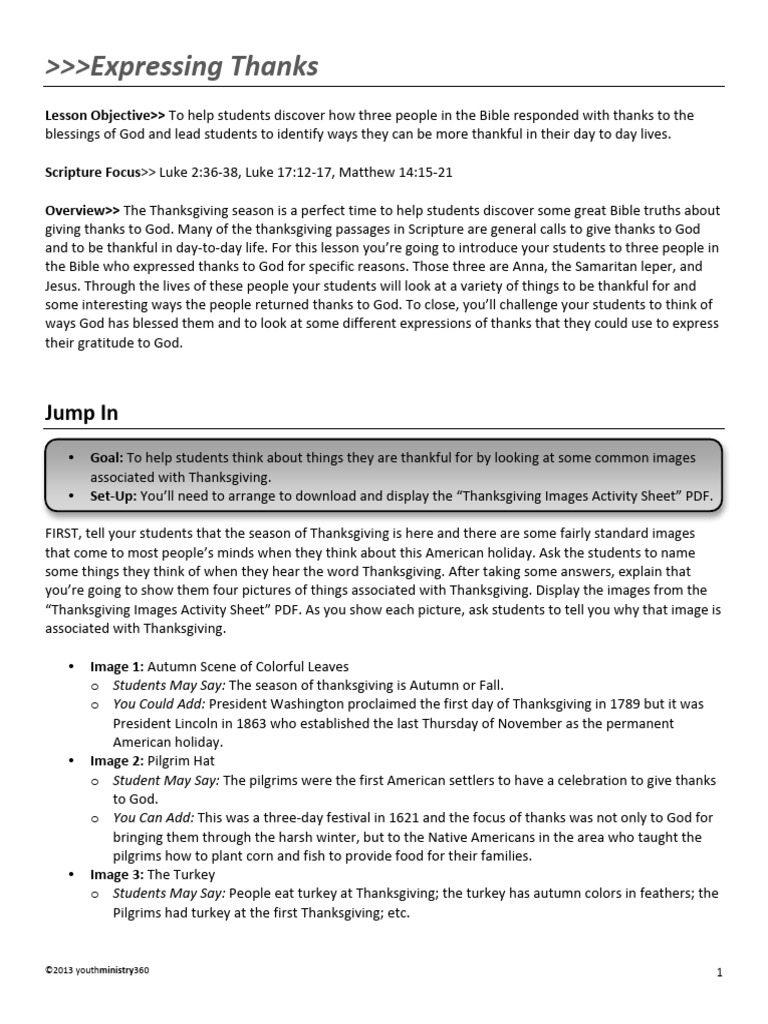 Ym360 Thanksgiving Lesson Expressing Thanks | PDF | Jesus | Thanksgiving