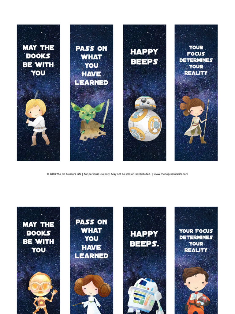 Star Wars Bookmarks The No Pressure Life | PDF