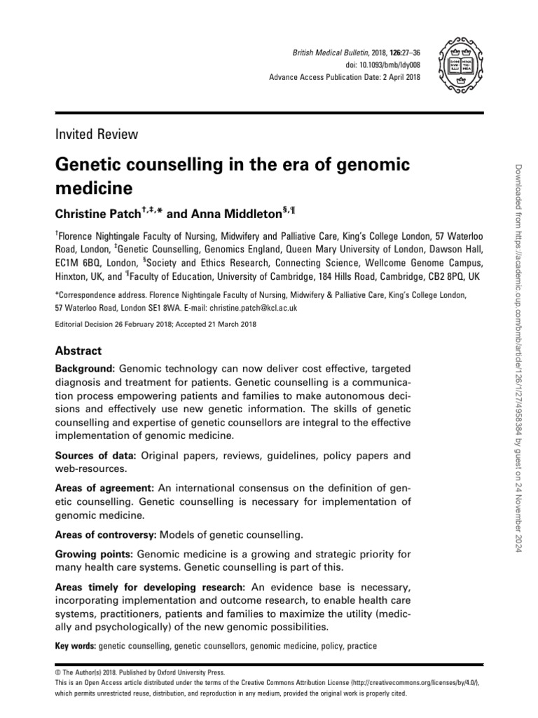 4 - Genetic Counselling in The Era of Genomic Medicine | PDF | Genetic ...