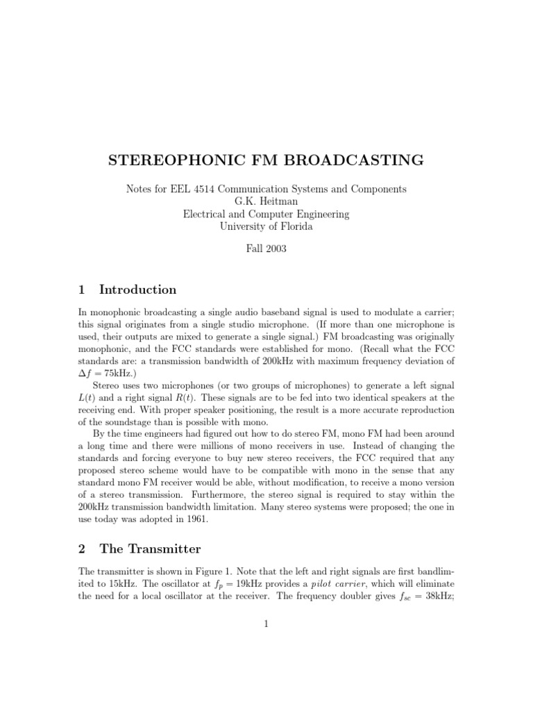 FM Broadcast Stereo Transmitting | PDF | Frequency Modulation | Bandwidth (Signal Processing)
