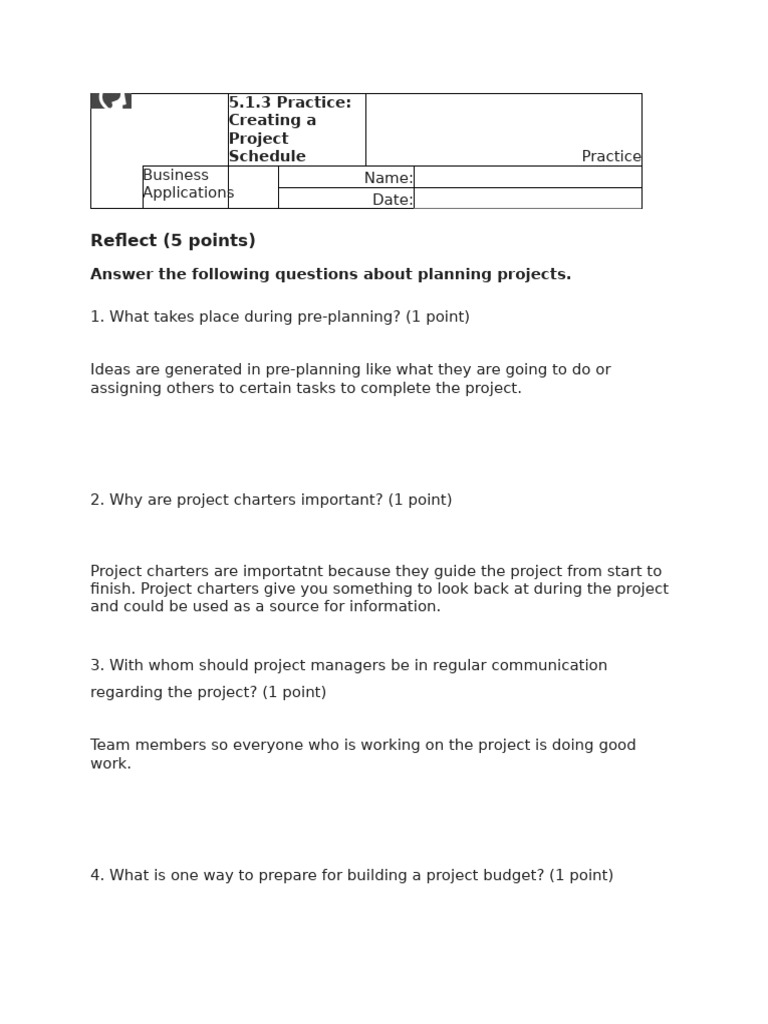 5.1.3 Practice - Creating A Project Schedule (Practice) | PDF
