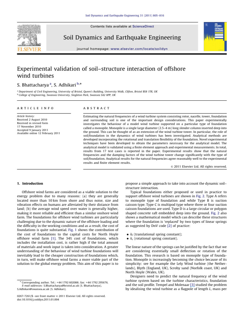 Experimental Validation of Soil–Structure Interaction of Offshore Wind Turbines | PDF | Deep ...