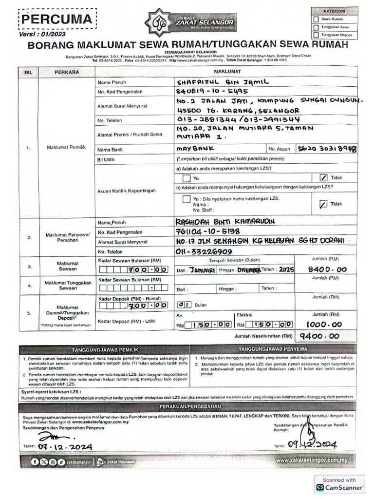 Borang Sewa Rumah | PDF