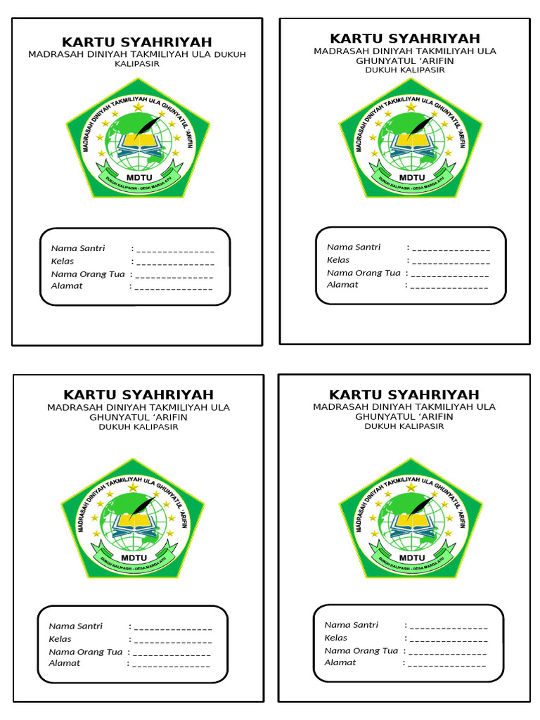 KARTU SYAHRIYAH MDTU - Copy | PDF