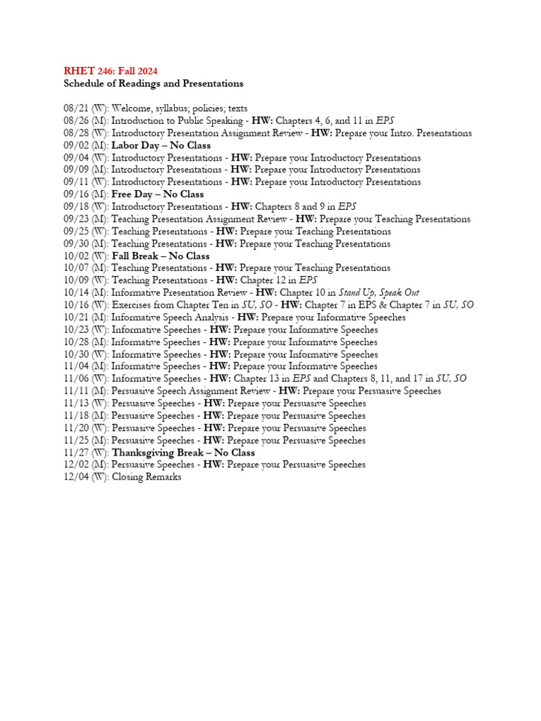 Rhet 246 - Course Schedule | PDF