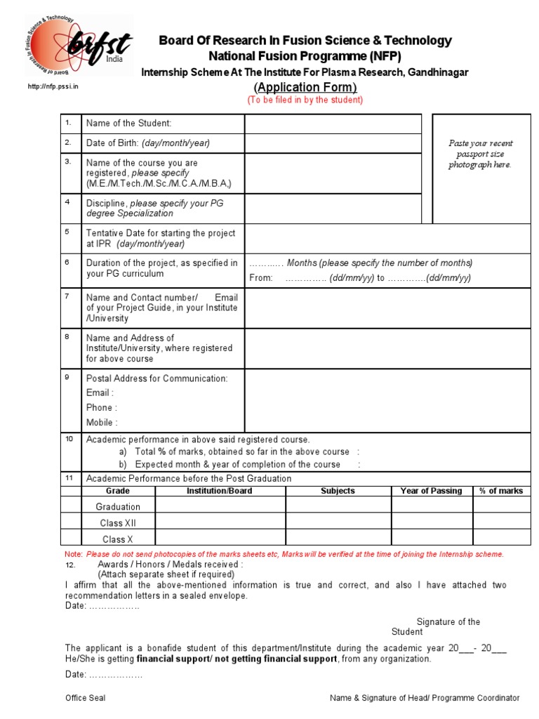 03 NFP Internship Application V2010 | PDF