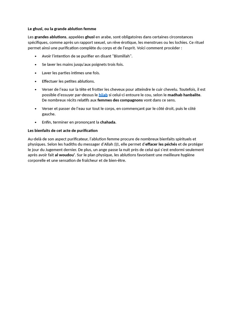 Ghusl : Guide des grandes ablutions femmes | PDF