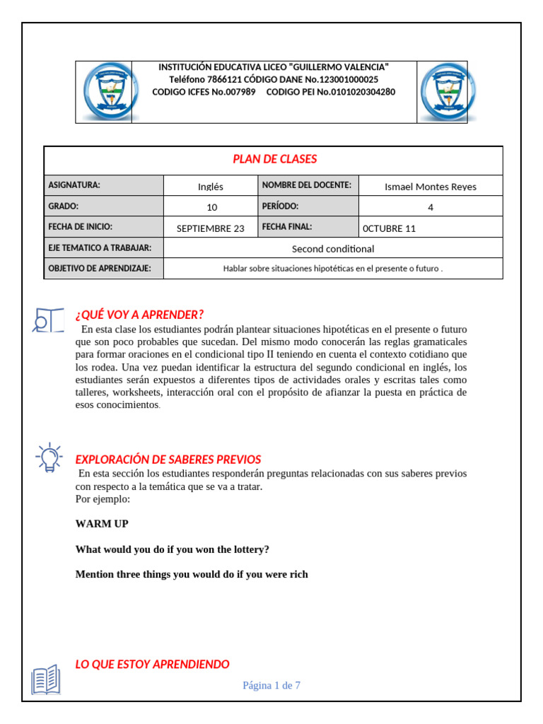 Second Conditional Lesson Plan | PDF | Comunicación humana ...