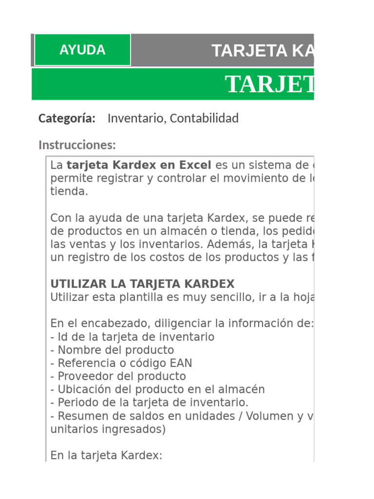 Tarjeta Kardex en Excel: Control de Inventario | PDF | Microsoft Excel ...