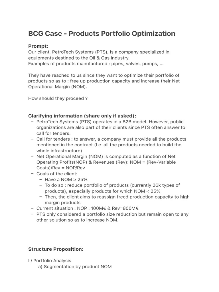 BCG Case - Products Portfolio Optimization | PDF | Risk | Business