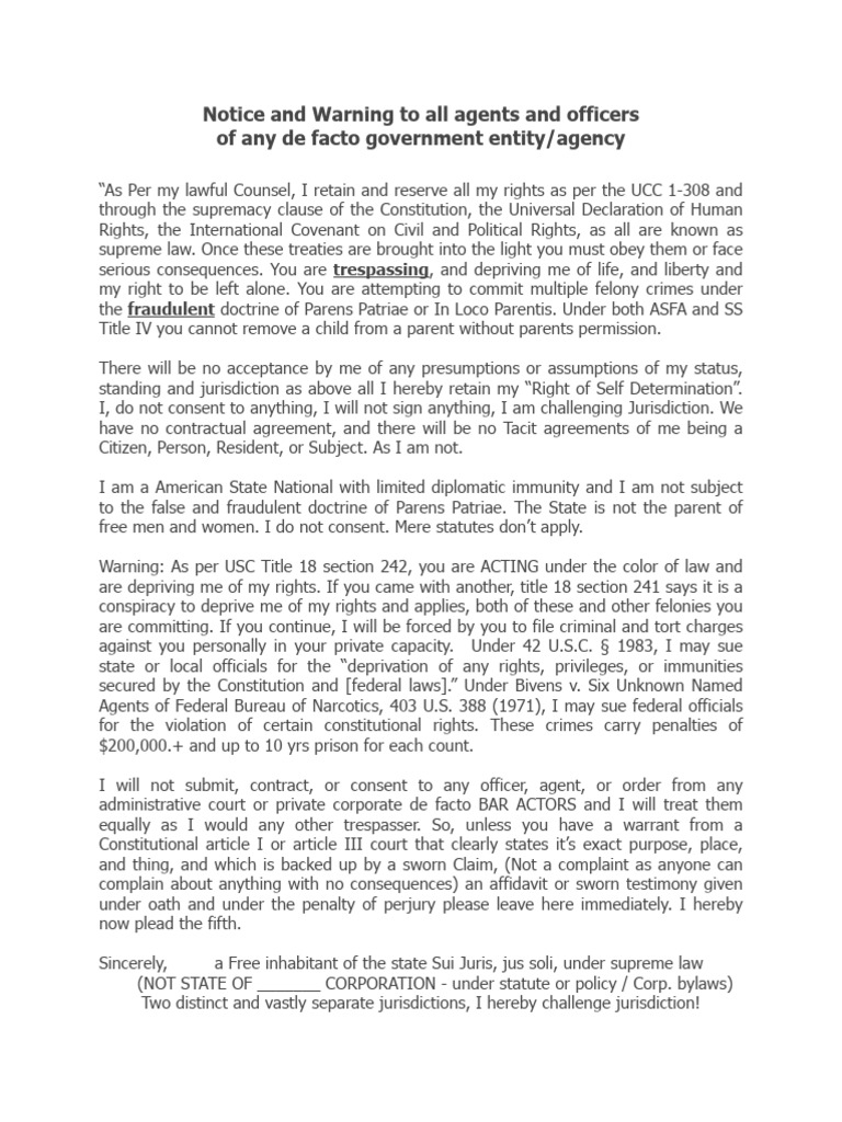 Notice of Rights and Jurisdiction Challenge | PDF | Bivens V. Six ...