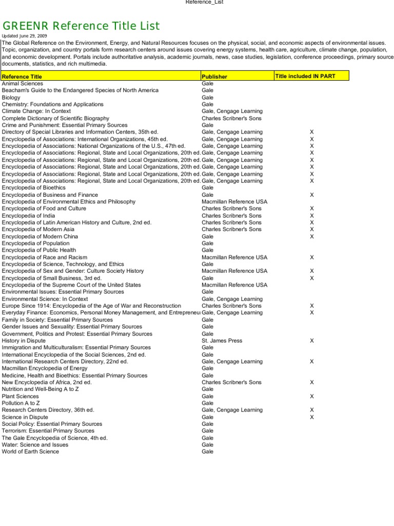 GREENR Reference Titles | PDF