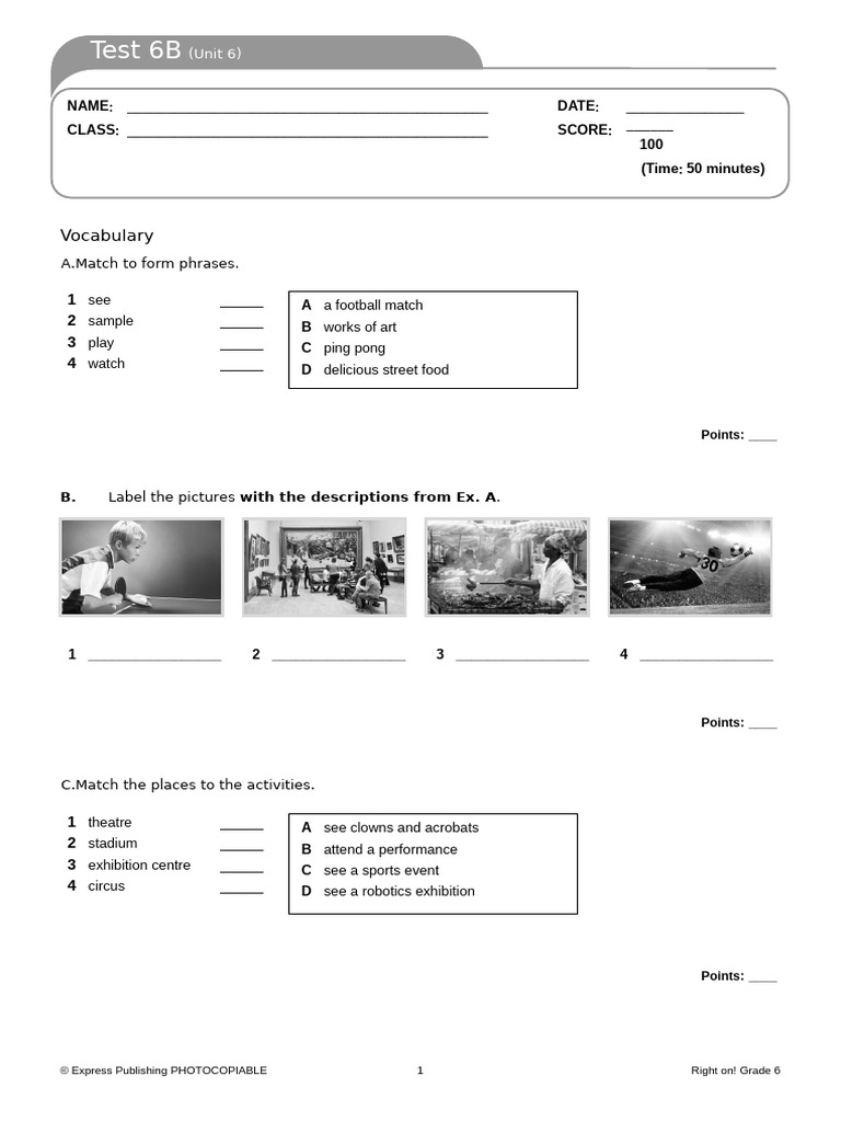 Grade 6 Unit 6 Test: Vocabulary & Grammar | PDF