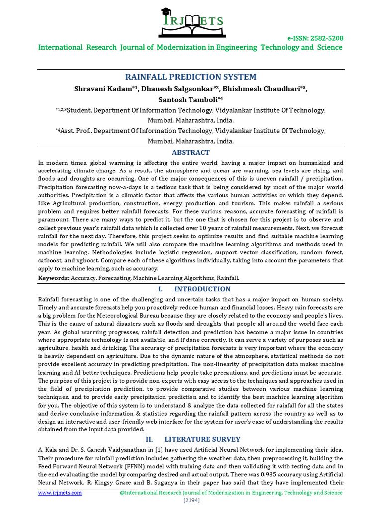 rainfall | PDF | Machine Learning | Weather Forecasting