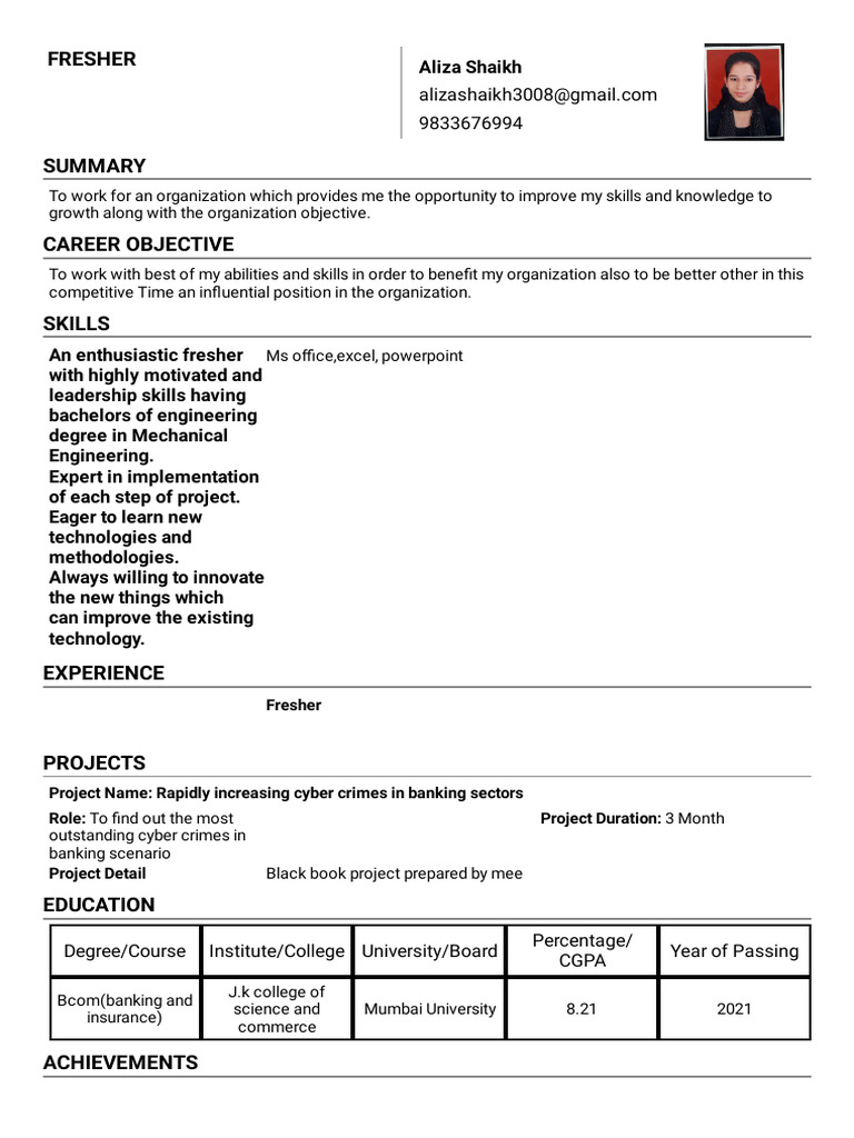 Resume Shaikh Aliza Maqbool Format1 | PDF
