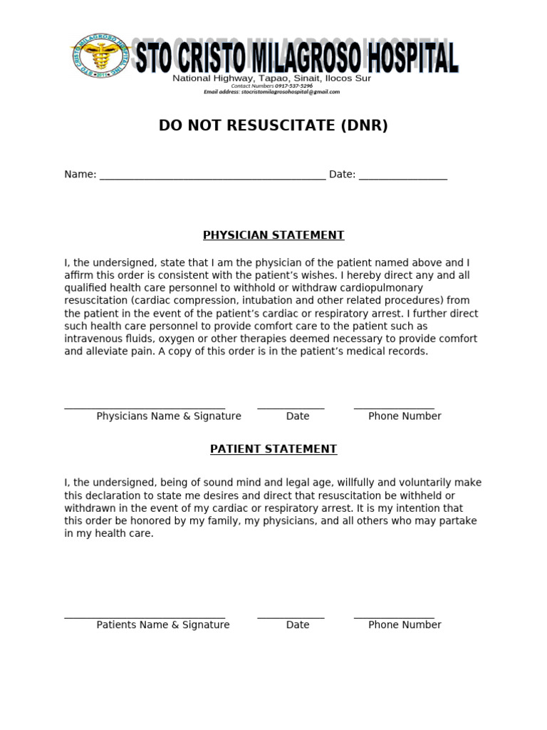 DNR Order Form for Patients | PDF