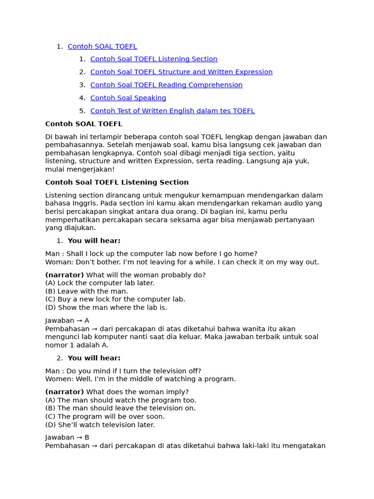 Contoh Soal TOEFL dan Pembahasannya | PDF | Trees | Acorn