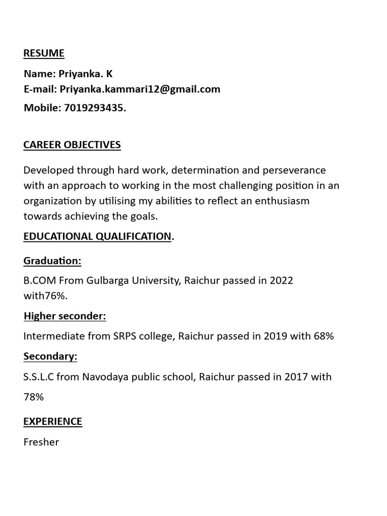 Priyanka K's Professional Resume | PDF