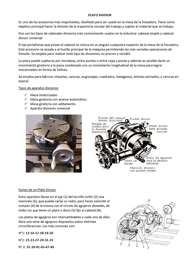 Uso y tipos de platos divisores | PDF | Engranaje | Ingeniería mecánica