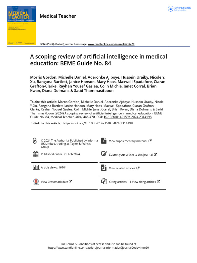 AI in Medical Education: A Scoping Review | PDF | Machine Learning | Artificial Intelligence