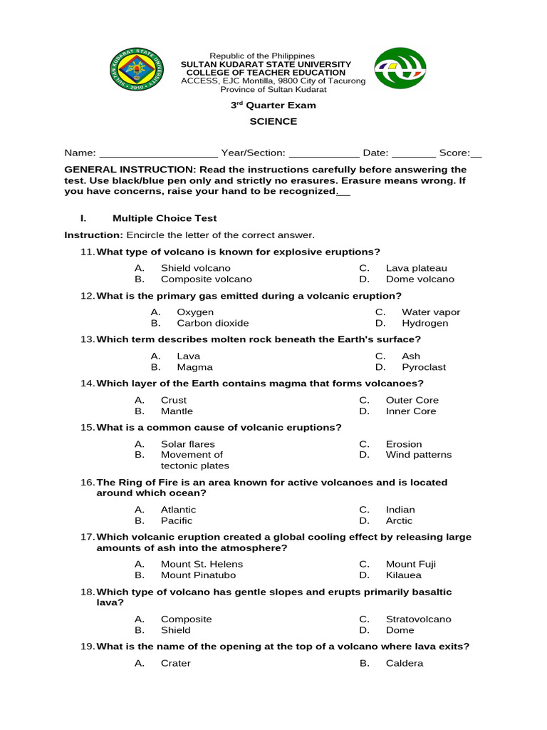 AOL Exam | PDF | Volcano | Lava