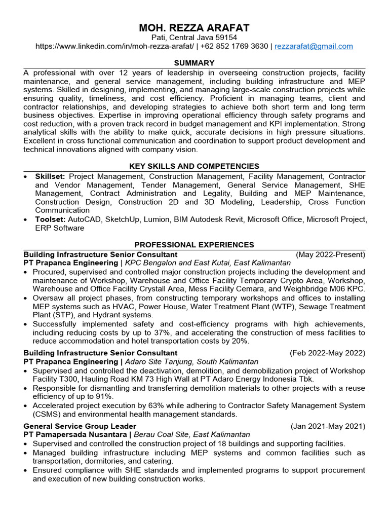 Resume Moh. Rezza Arafat | PDF | Business | Engineering