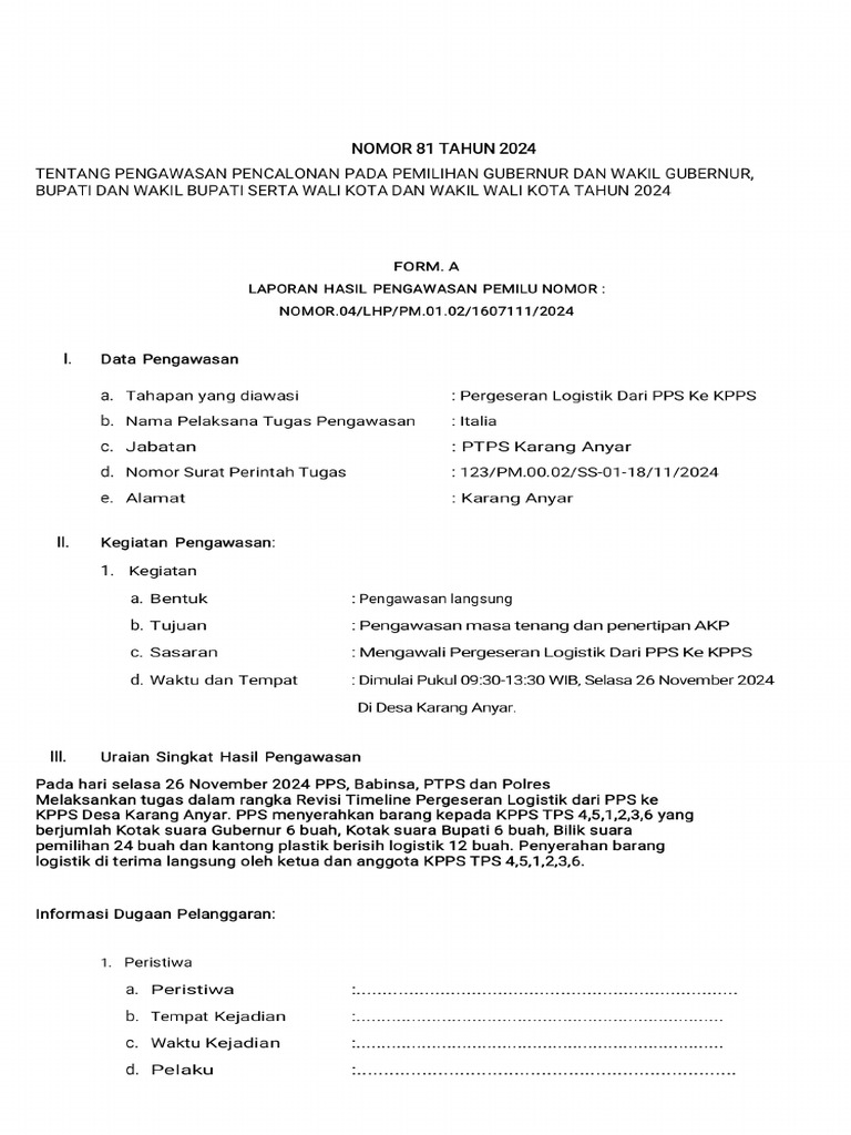 FORM A Pergeseran Logistik Dari PPS Ke KPPS | PDF