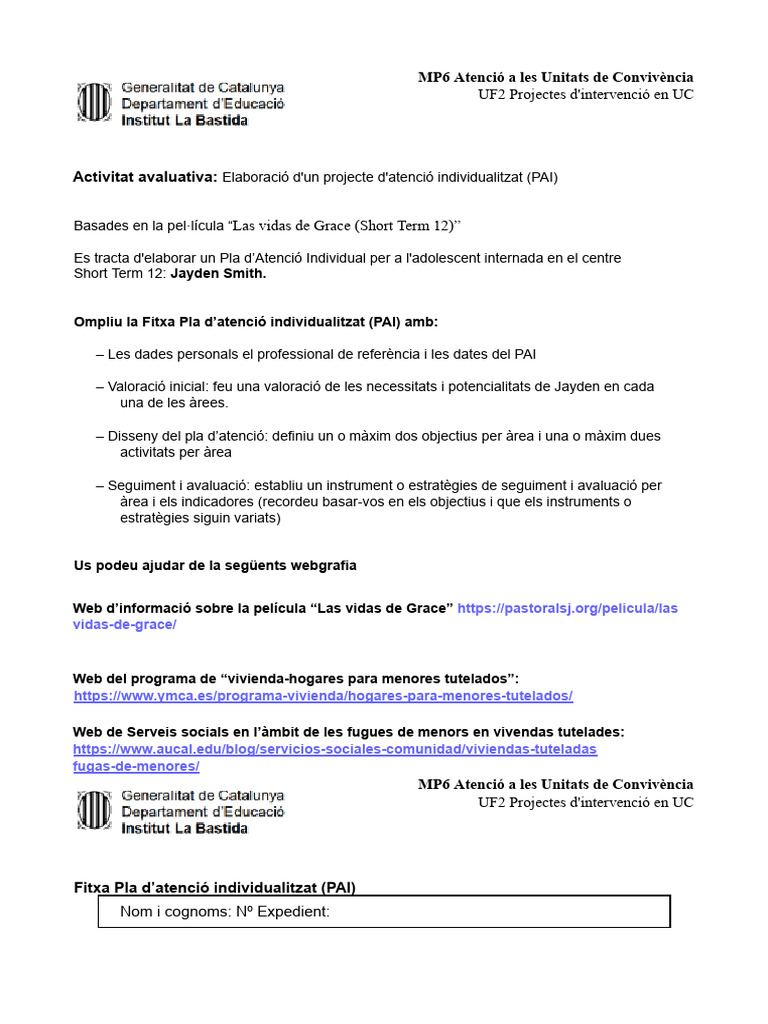 UF2 - PAI La Vidas de Grace | PDF