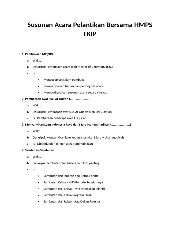 Susunan Acara Pelantikan HMPS | PDF