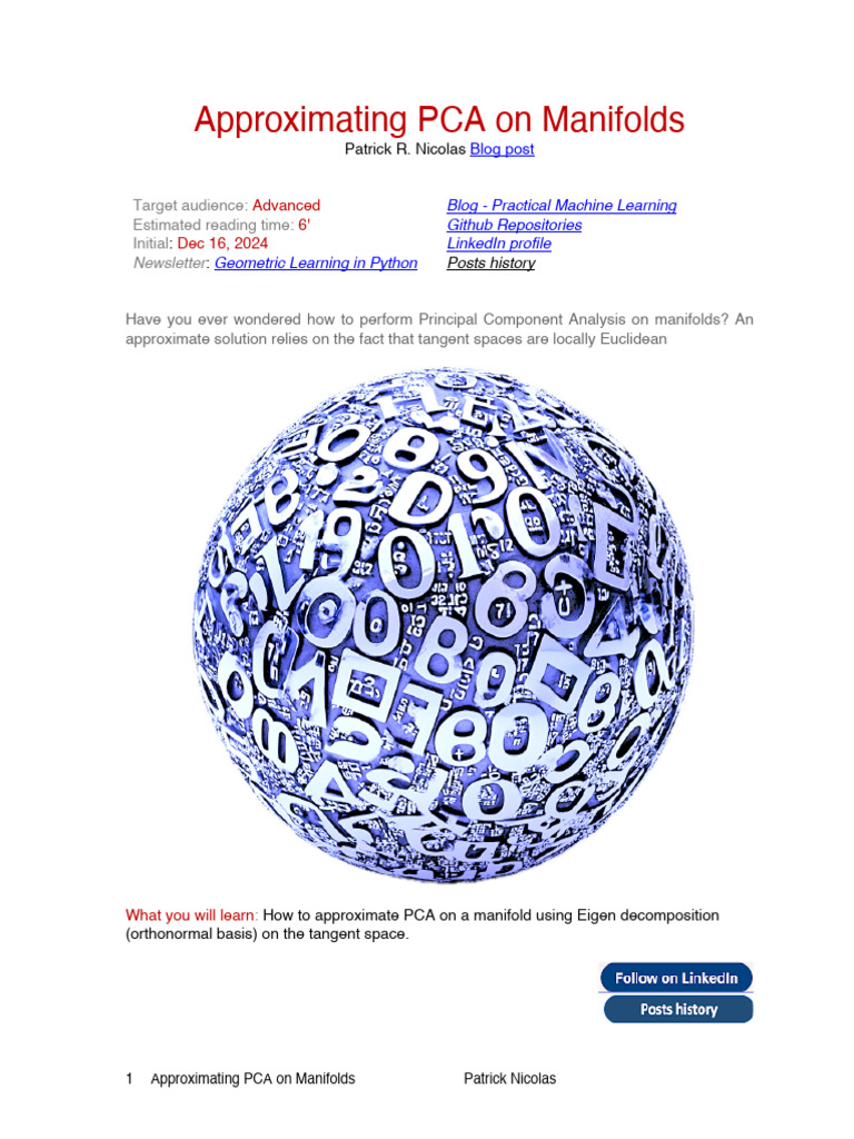 Approximating PCA On Manifolds | PDF | Principal Component Analysis ...