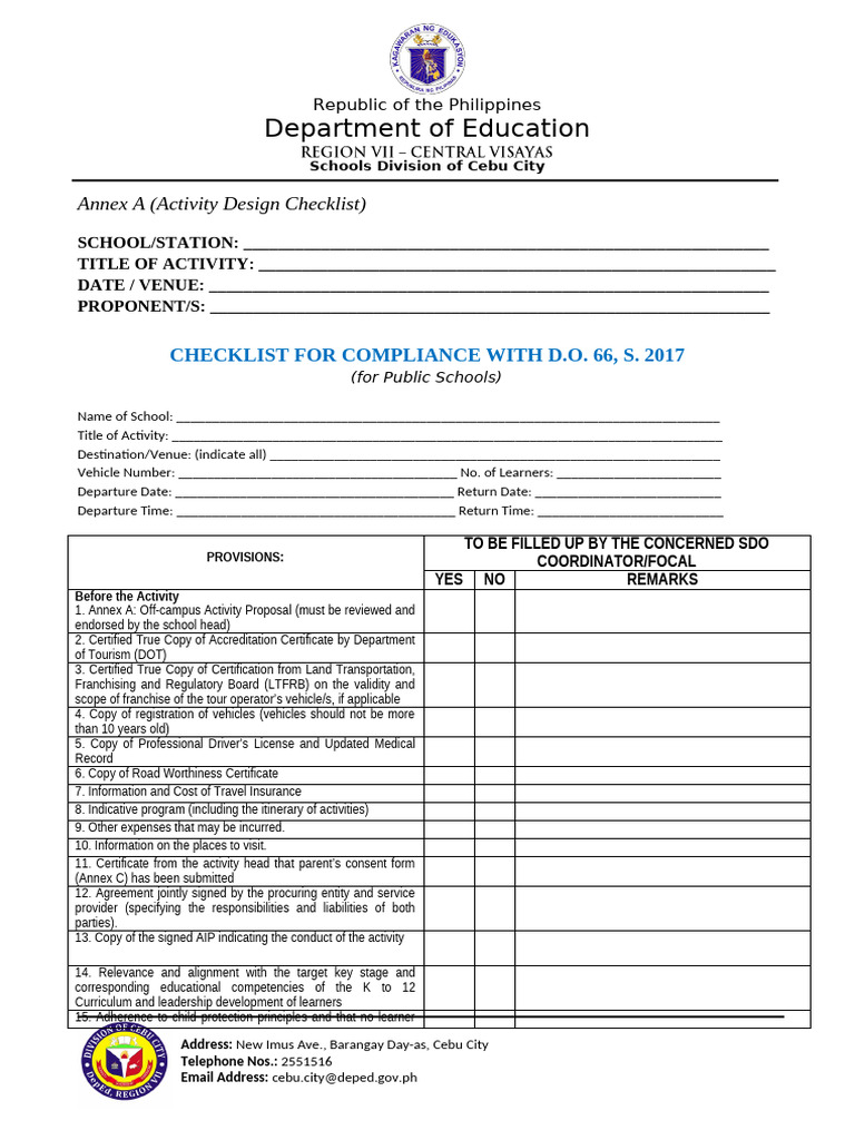 Annex A DO 66 S. 2017 Checklist | PDF