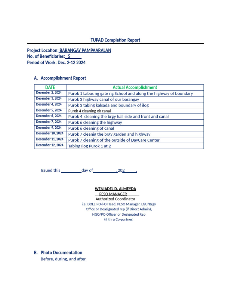 TUPAD Cleaning Accomplishment Report 2024 | PDF