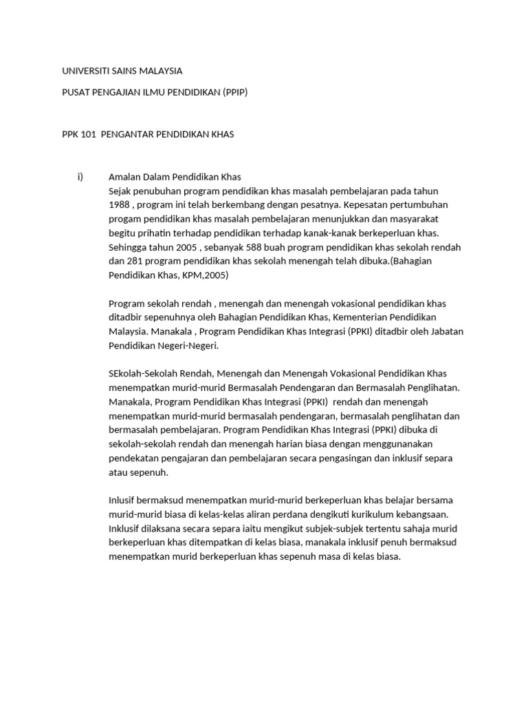 PPK 101 Amalan Dan Proses Pendidikan Khas | PDF