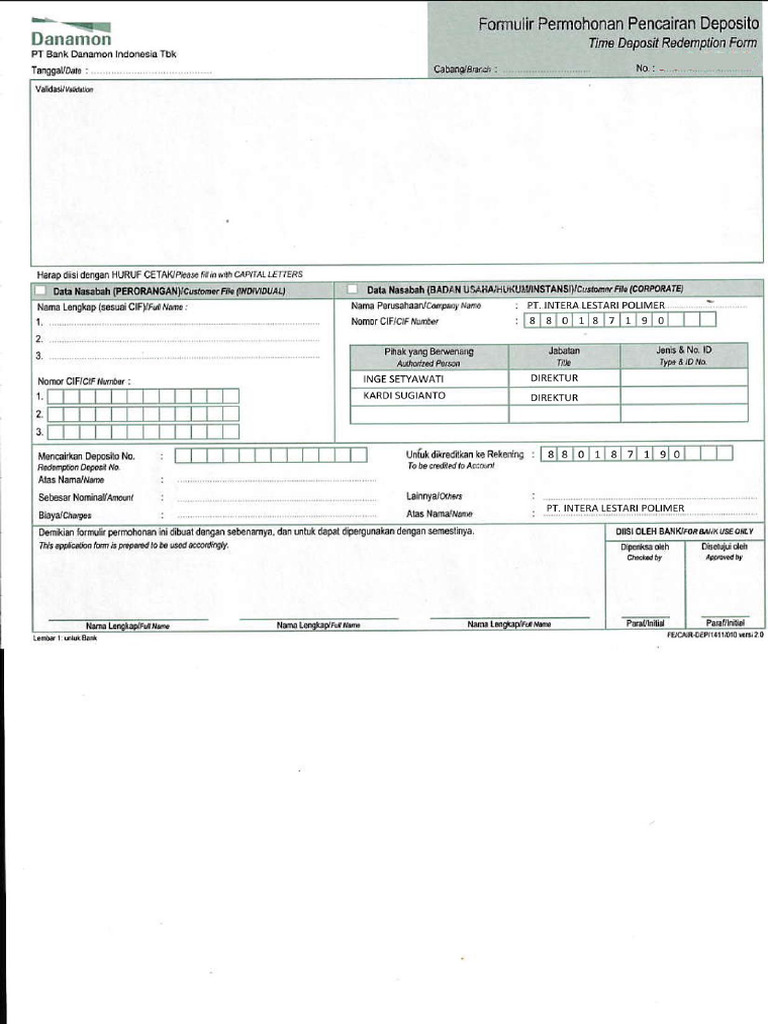 FORM ISI PENCAIRAN DEPOSITO | PDF
