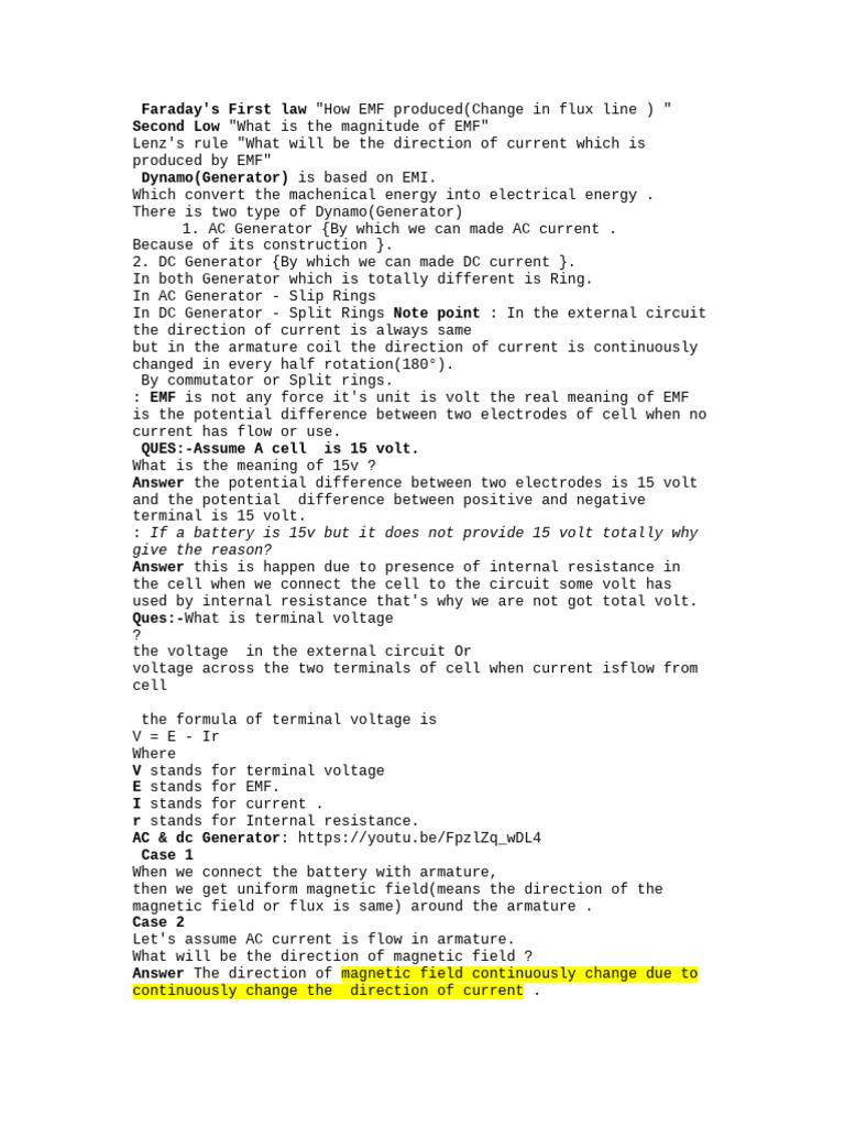EMI NOTES | PDF | Electric Generator | Electromagnetic Induction