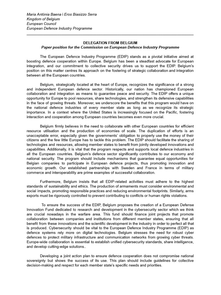 Position Paper Belgium | PDF | European Union | Military