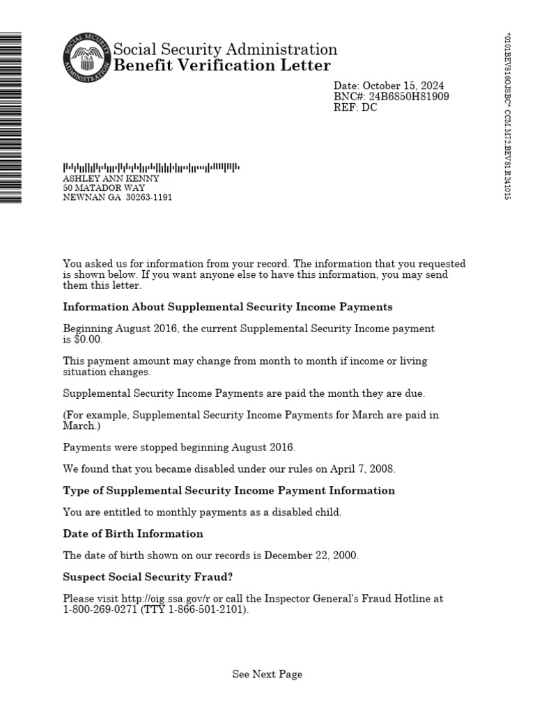 Benefit Verification Letter | PDF