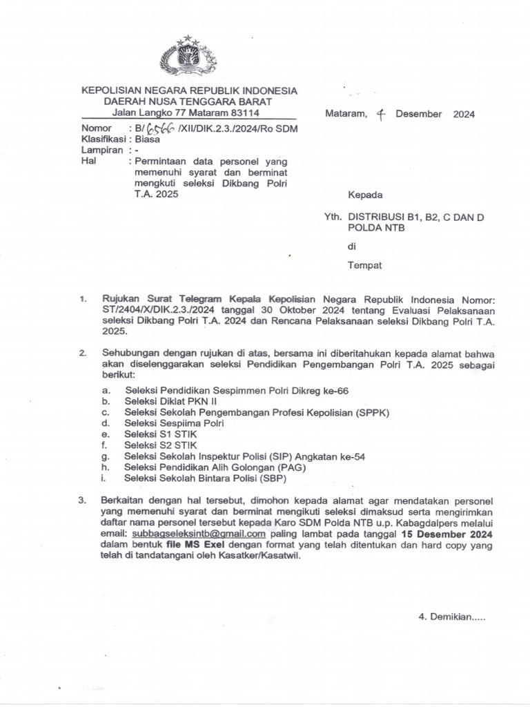 Permintaan Data Pers Yg Ms Dan Minat Mengikuti Seleksi Dikbang 20241205 - 09135349 | PDF